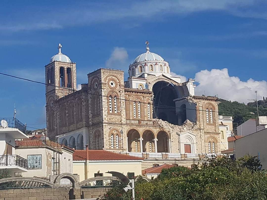 Earthquake Strikes Greek Island of Samos; Church, Buildings and Roads ...
